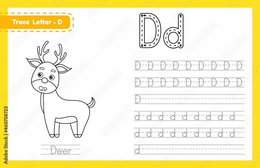 Trace letter D uppercase and lowercase. Alphabet tracing practice ...