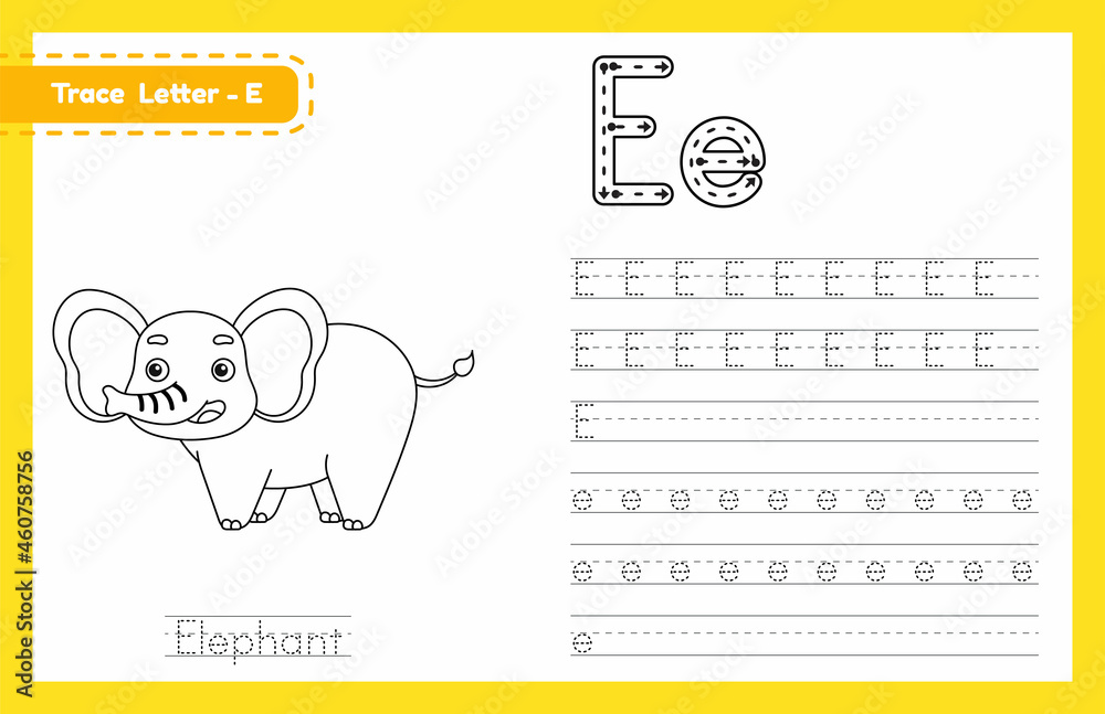 Trace letter E uppercase and lowercase. Alphabet tracing practice ...
