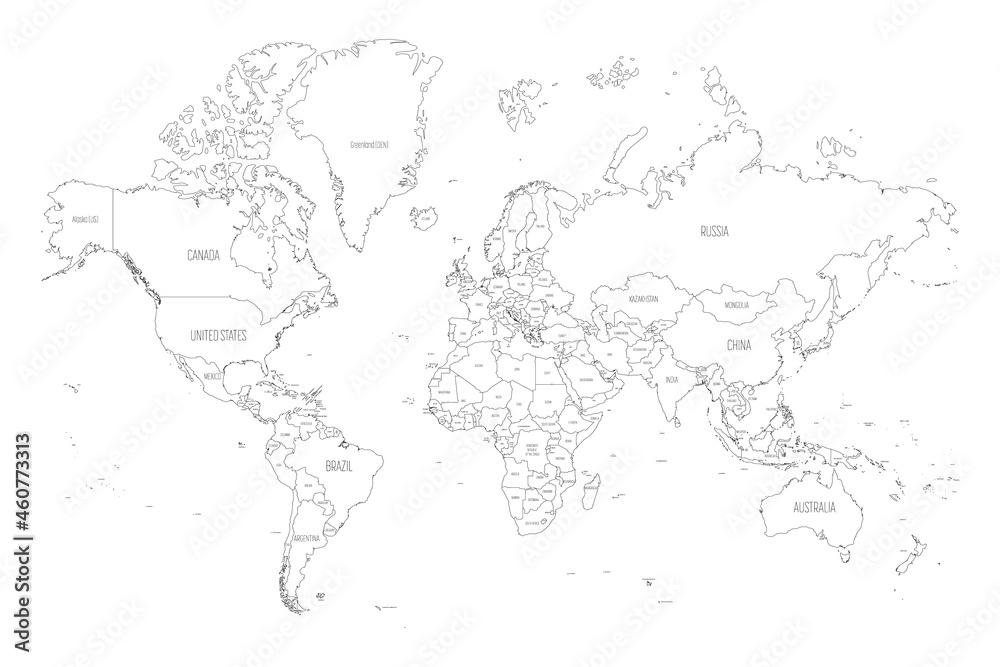 Map of World. Mercator projection. High detailed political map of ...
