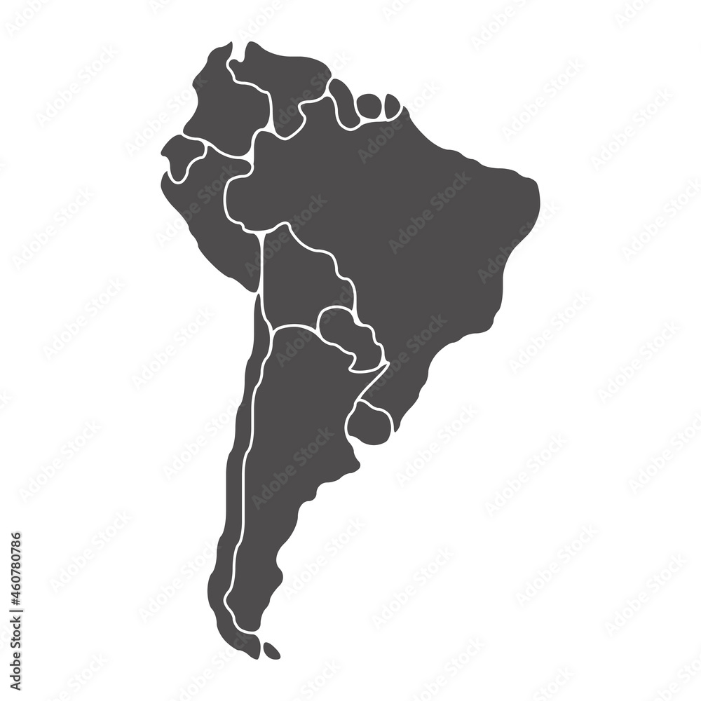 Simplified schematic map of South America. Blank isolated continent ...