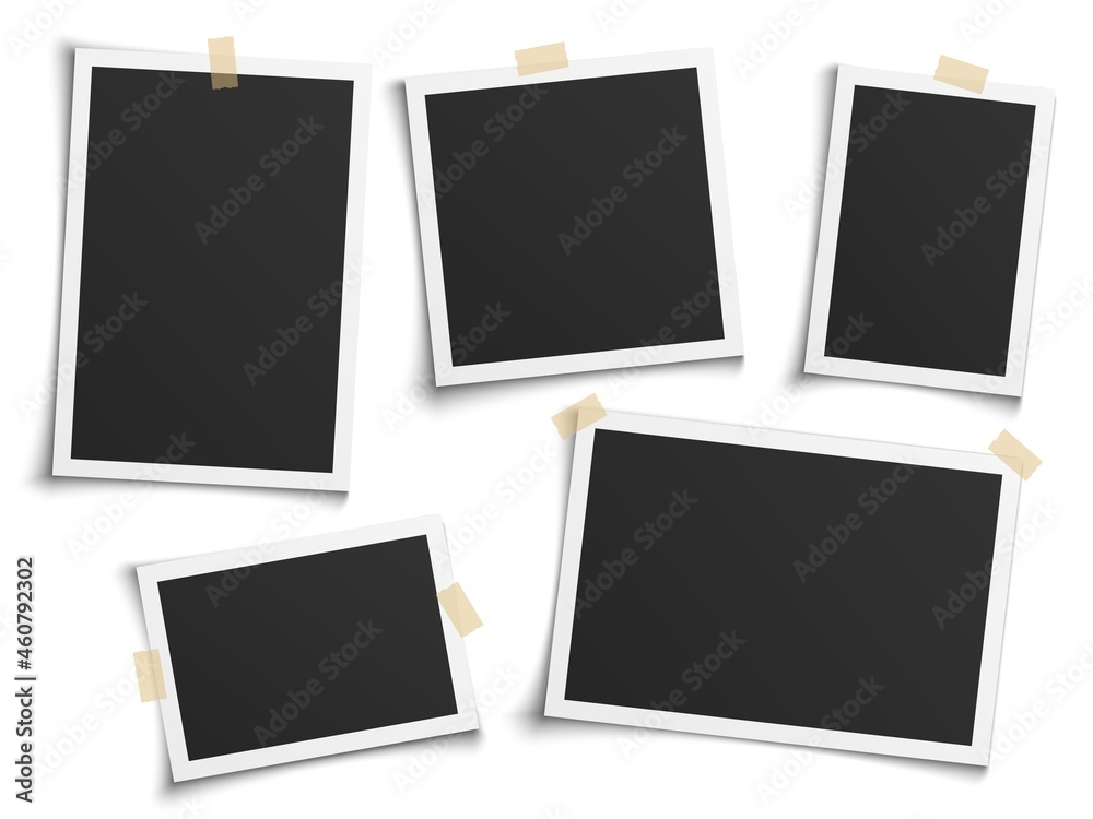 Photo frames realistic. Empty white photos frame vintage with adhesive ...