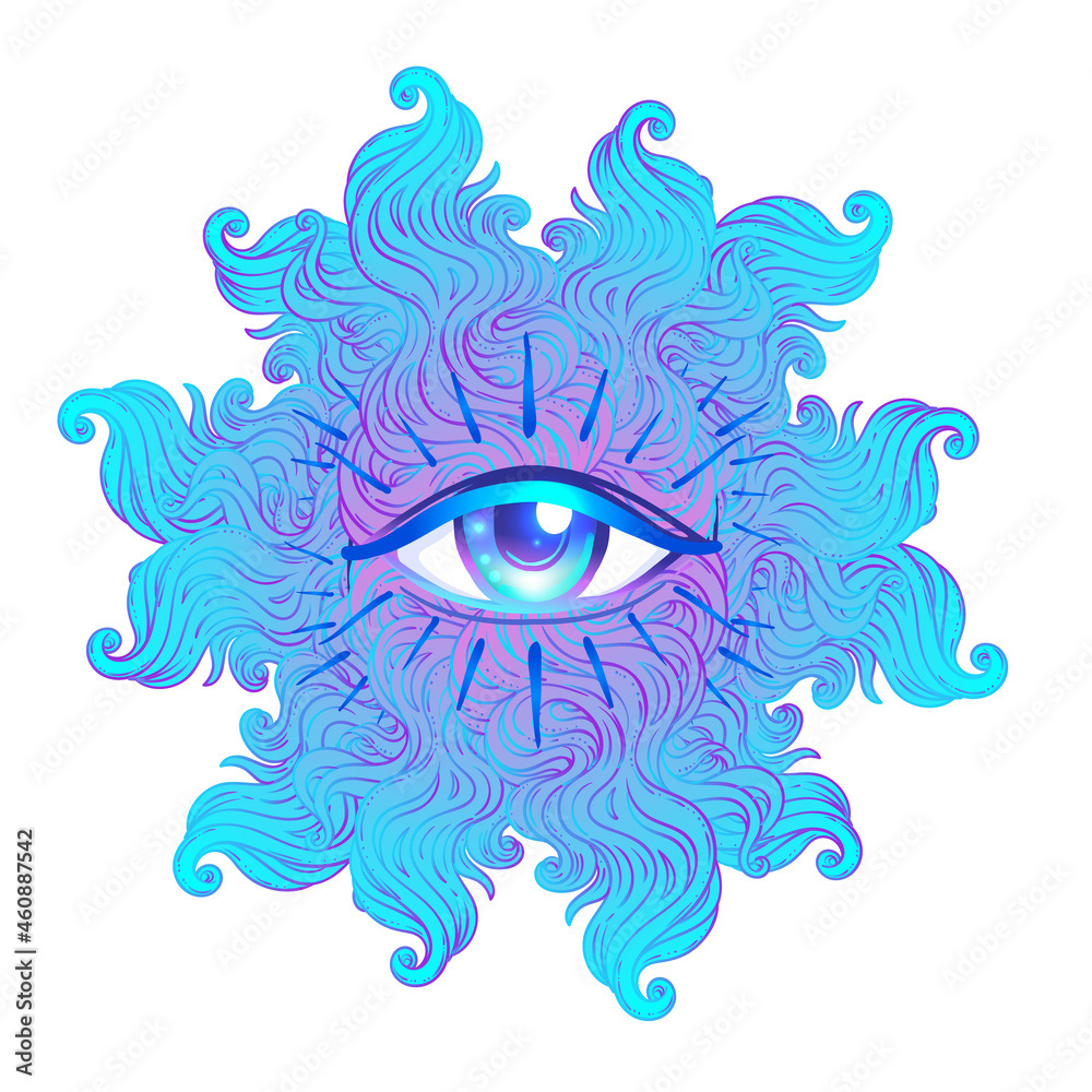 Seraphim with Blue Eye. Psychedelic hallucination. Vibrant vector ...