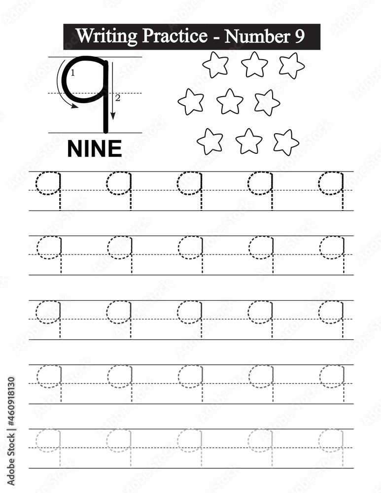 Numbers tracing worksheet. 1-10 writing pages. Handwriting exercise for ...