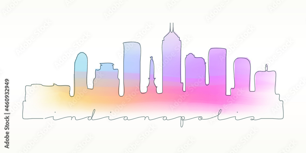Indianapolis, IN, USA Skyline Watercolor City Illustration. Famous ...