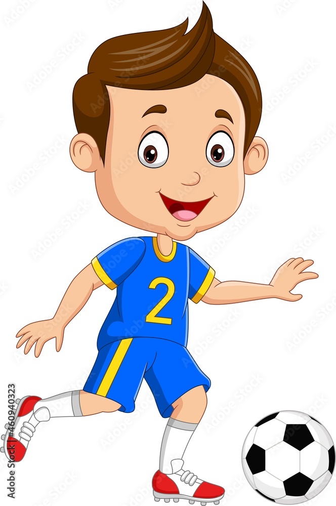 Cartoon little boy playing a football Stock Vector | Adobe Stock