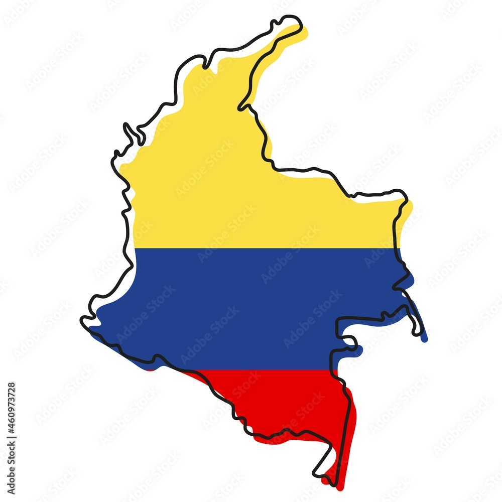 Stylized outline map of Colombia with national flag icon. Flag color map of Colombia vector ...