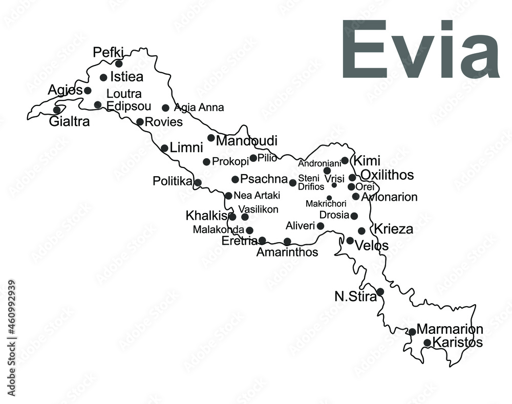 Greek island Euboea map line contour vector silhouette illustration ...