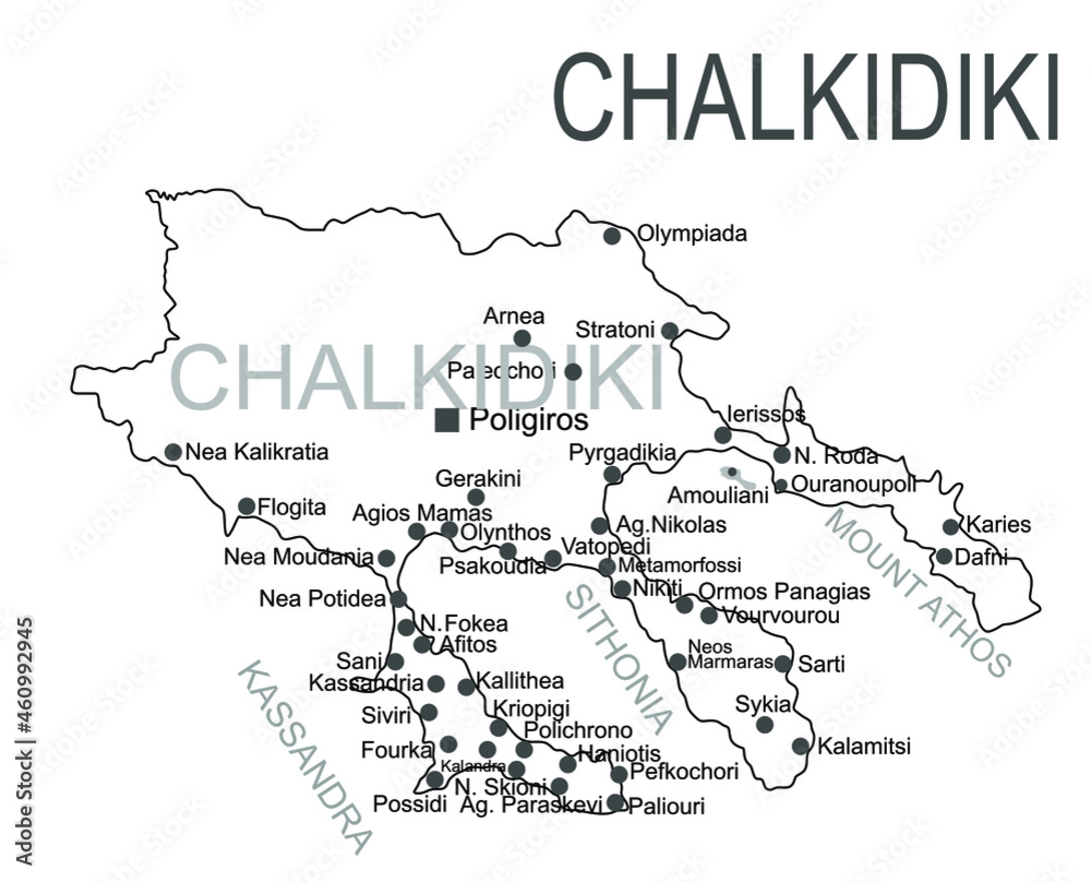 Chalkidiki vector map line contour silhouette illustration isolated on ...