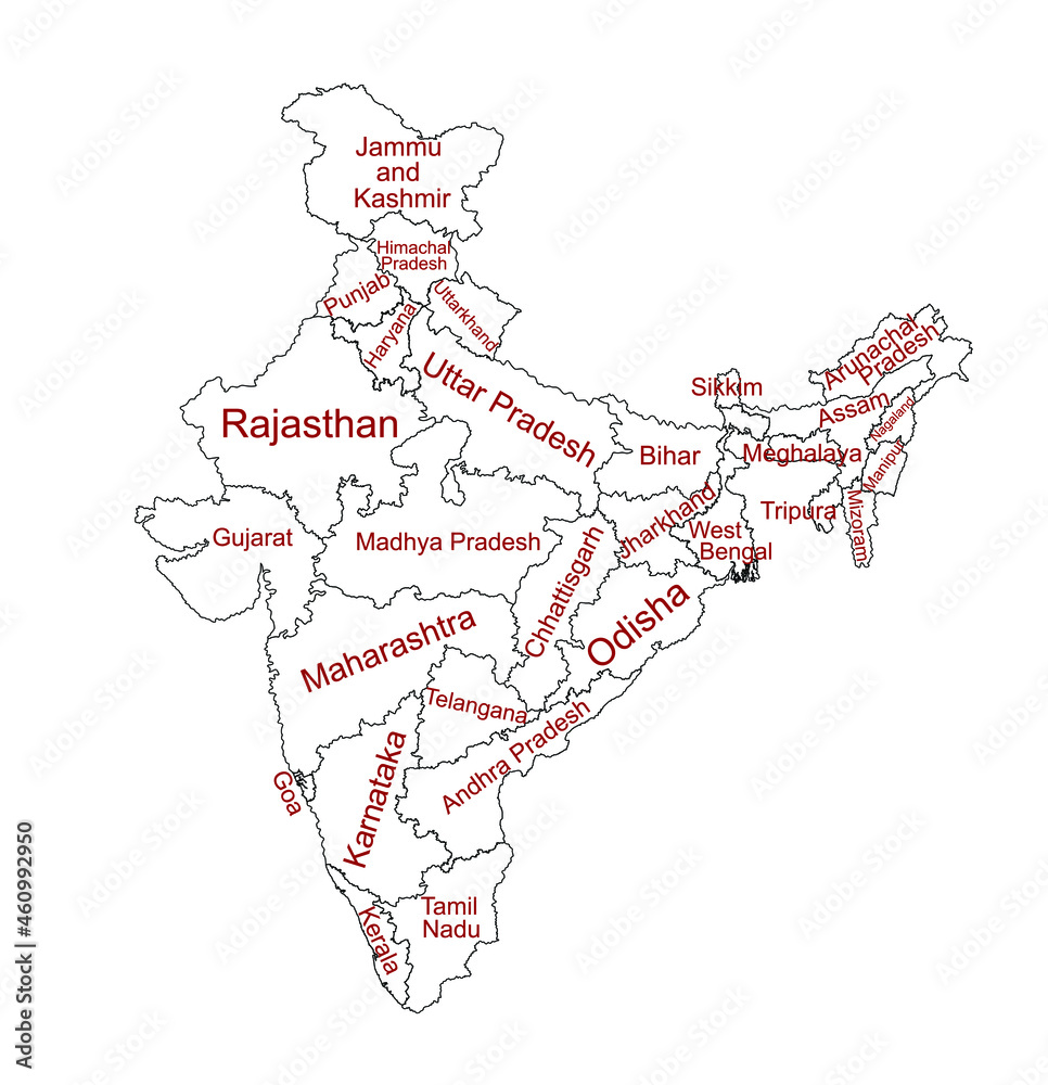 India map vector silhouette illustration isolated on white background ...