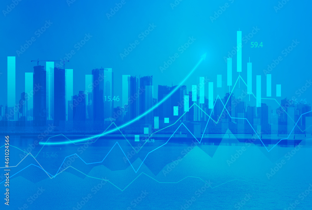 Stock market digital graph chart on LED display concept. A large ...