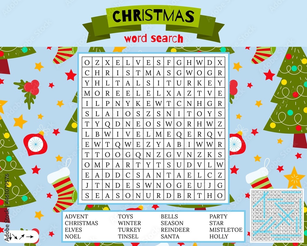 Vector de Stock Christmas word search puzzle. Holiday crossword ...