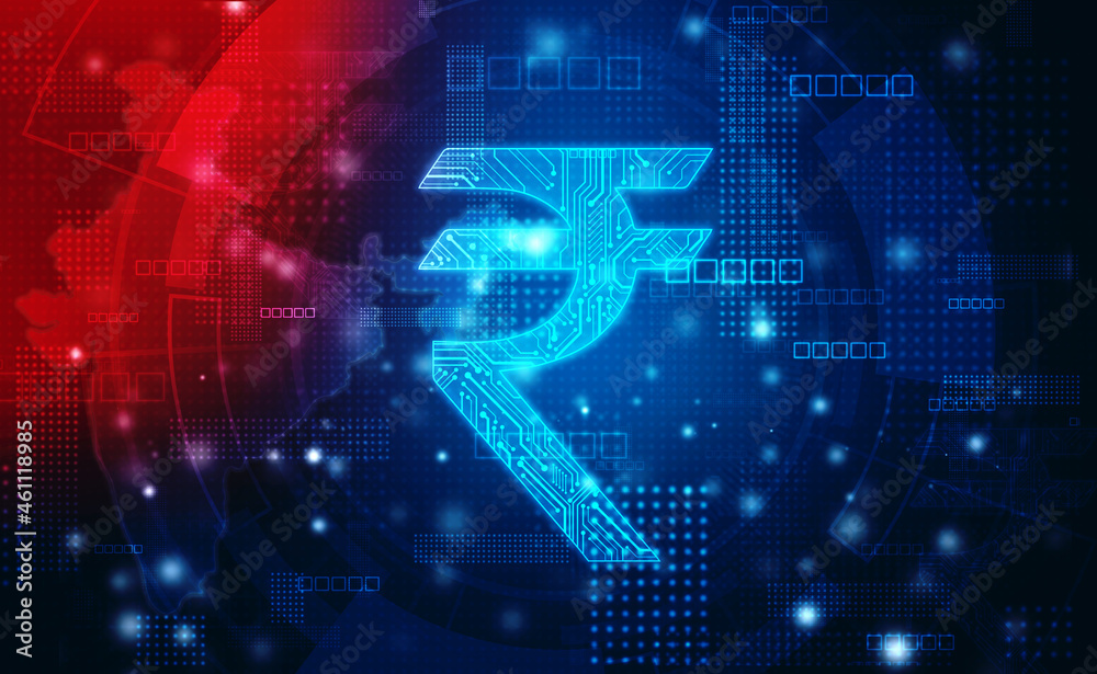 Indian Rupee shape with circuit lines, Technology Background, Digital ...