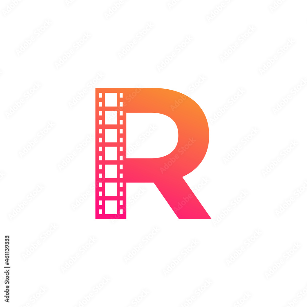 Initial Letter R with Reel Stripes Filmstrip for Film Movie Cinema ...