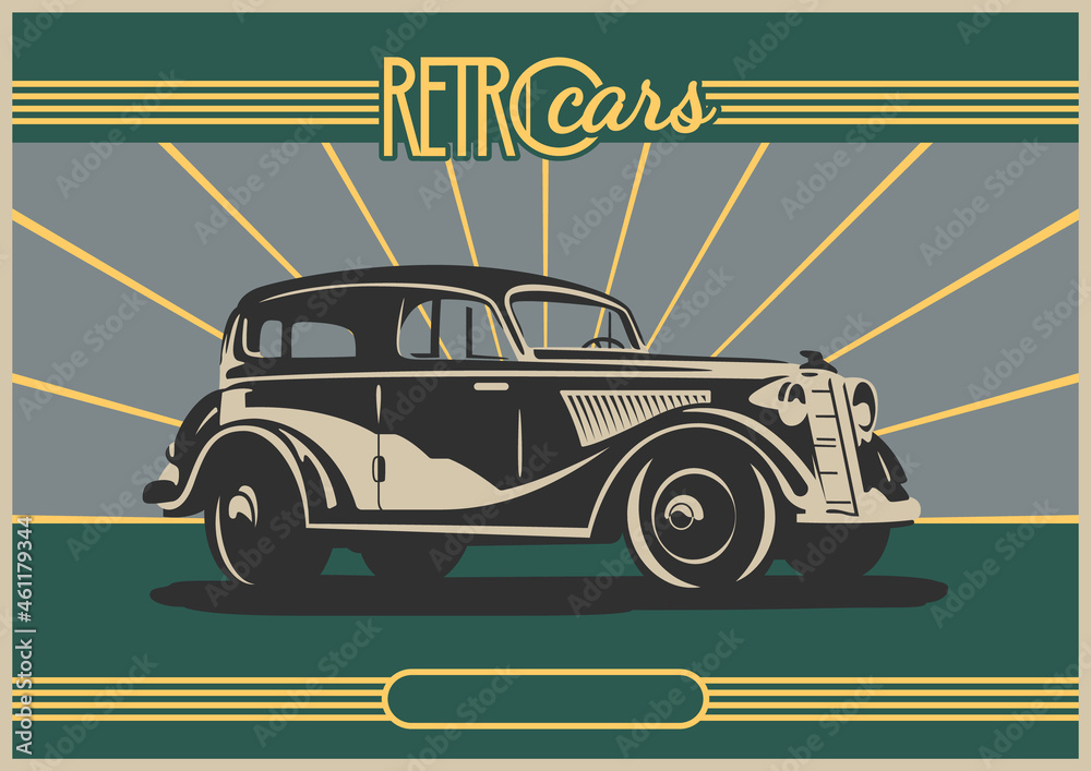 1930s Car, Retro Auto Advertising Posters Style Illustration, Retro ...