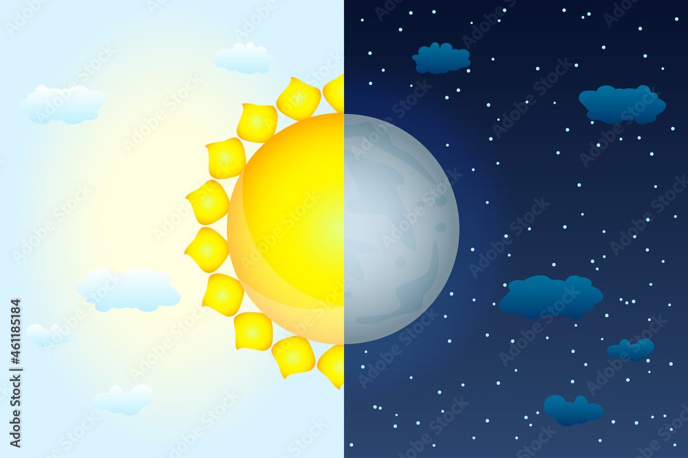 Half sun and half moon as vernal or autumnal equinox day concept. Day ...