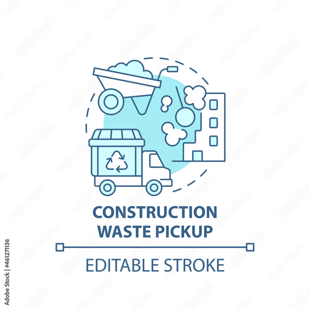 Construction waste pickup blue concept icon. Waste management abstract ...