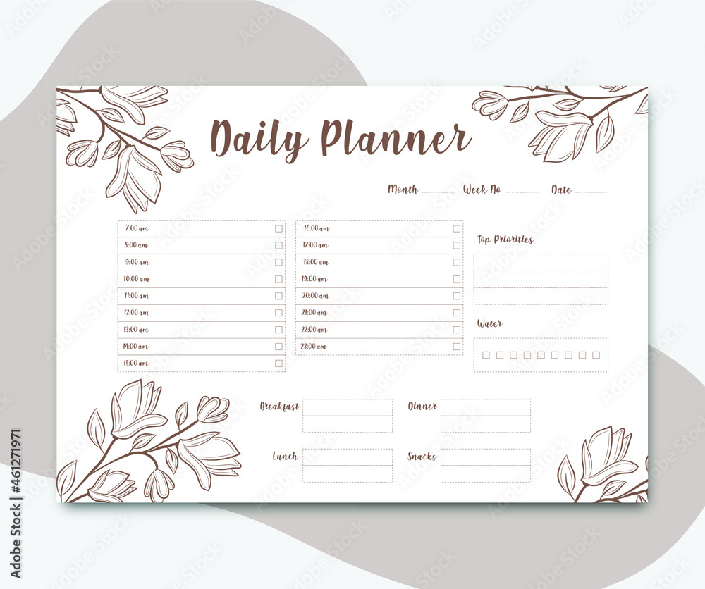 Hand drawn botanical daily planner template. printable daily planner ...
