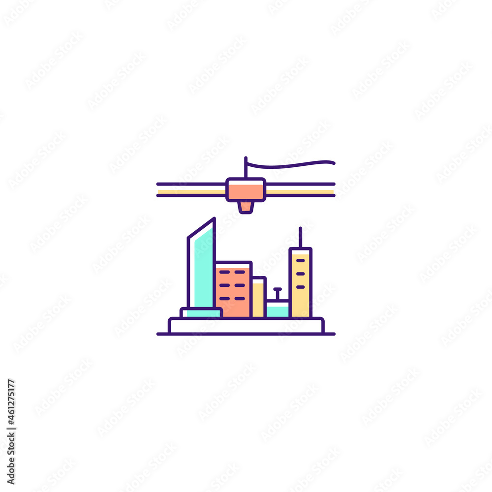 3d printed city plan RGB color icon. Urban design. Visualization ...