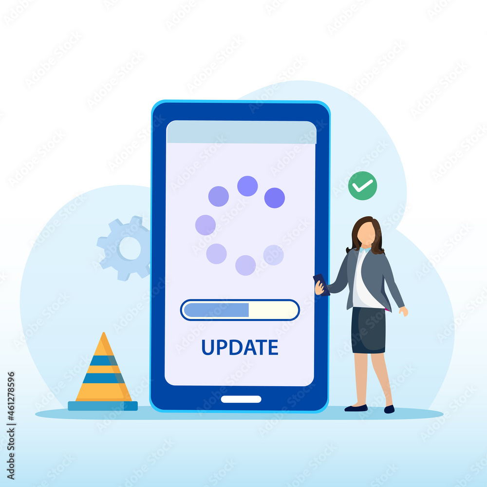 User updating operation system with progress bar. Software upgrade and installation program ...