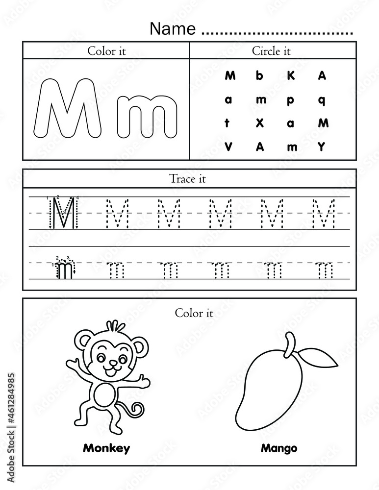 English alphabet letters tracing line printable worksheet with cute ...