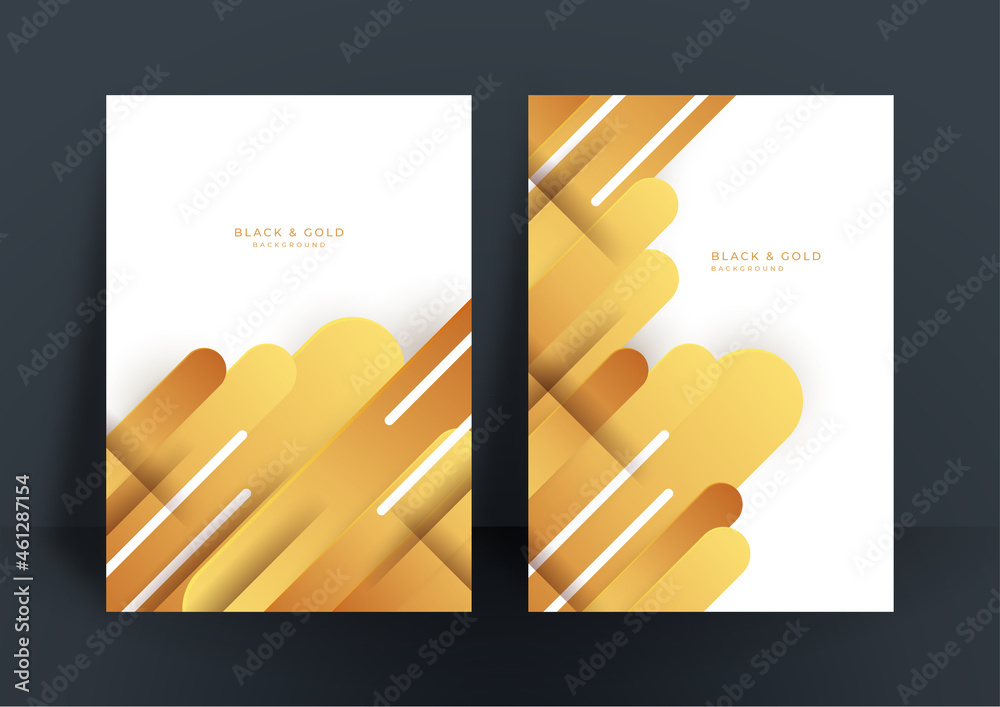 Abstract white and gold cover design template background. Gold abstract shapes pattern in ...