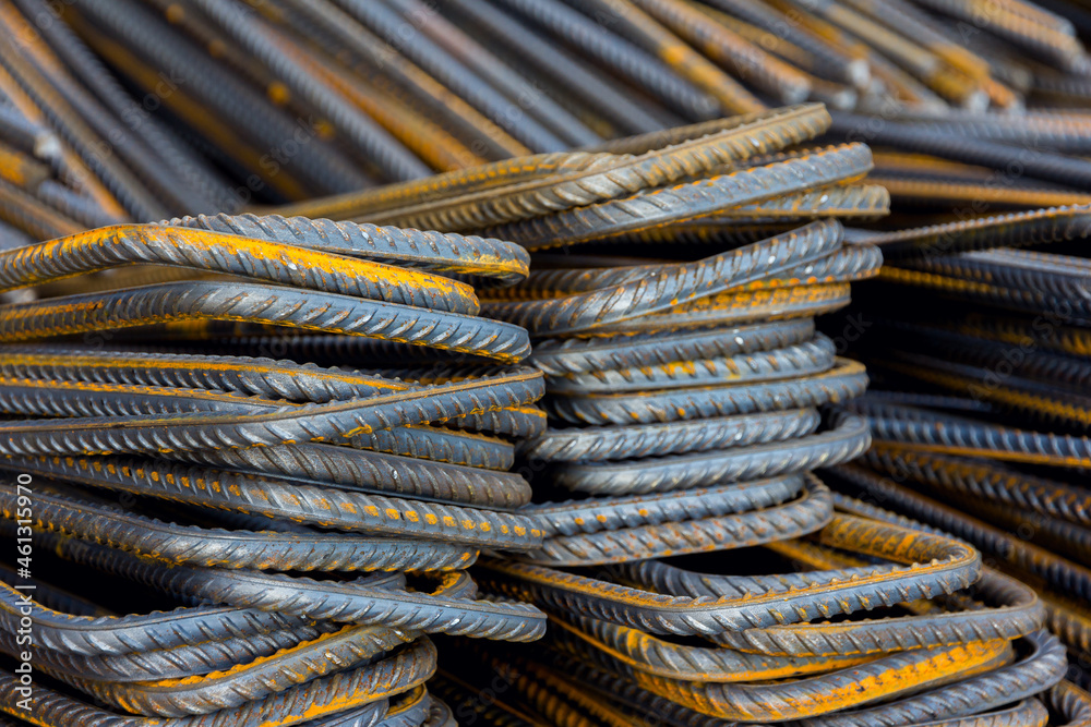Steel Rebars for reinforced concrete. Steel reinforcement bar texture ...