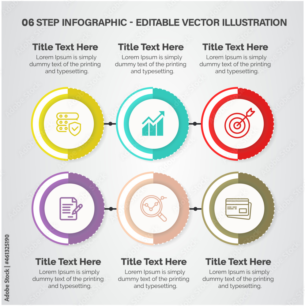 6 Steps Infographics Design Template - Graph, Pie chart, workflow ...