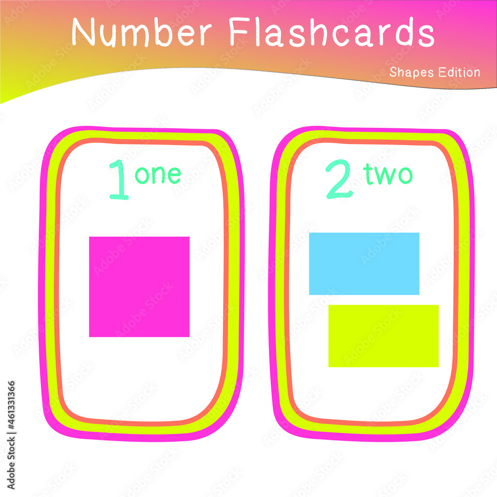 Stock-Vektorgrafik „Cute number flashcards with shapes set. Shapes ...