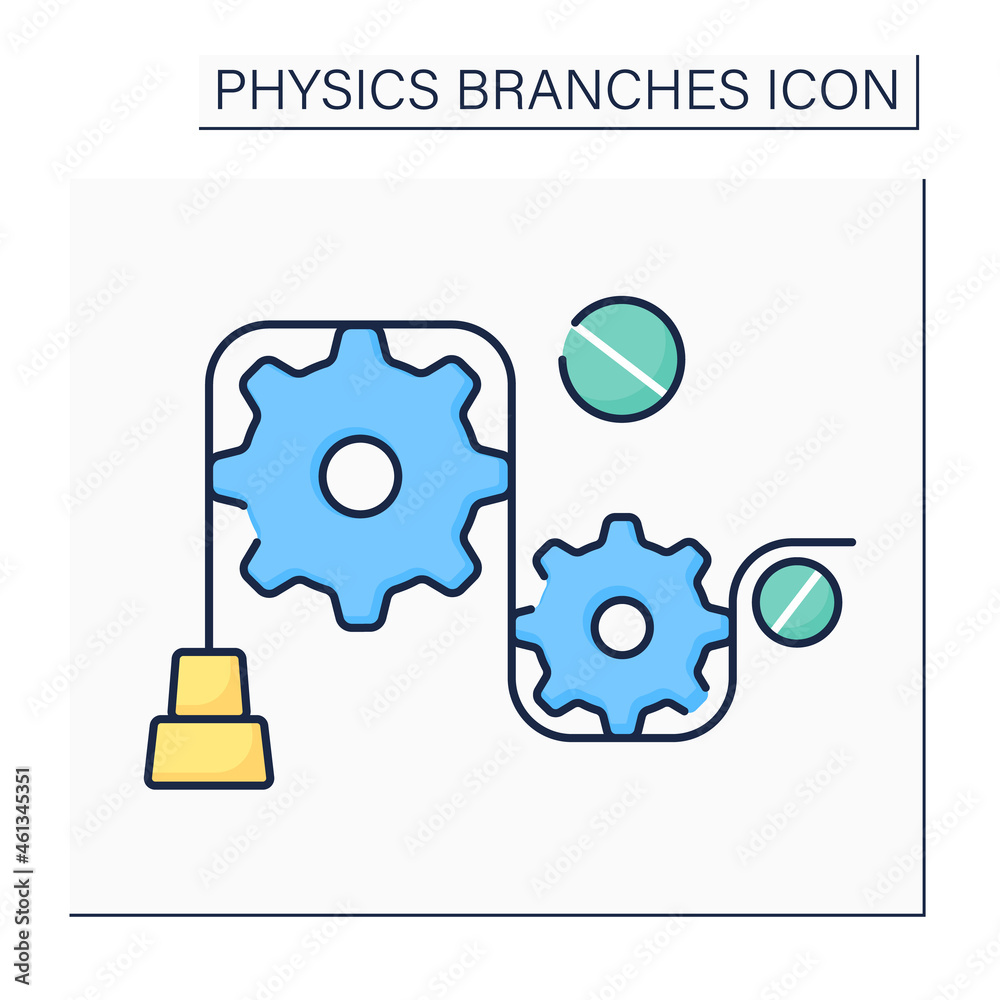 Mechanics color icon. Particles motions, general system of particles ...