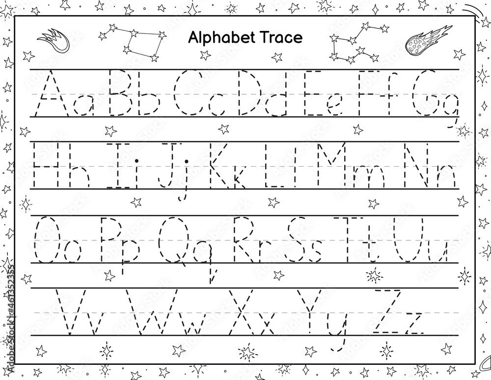 Trace alphabet activity page for kids. Handwriting letters practice ...