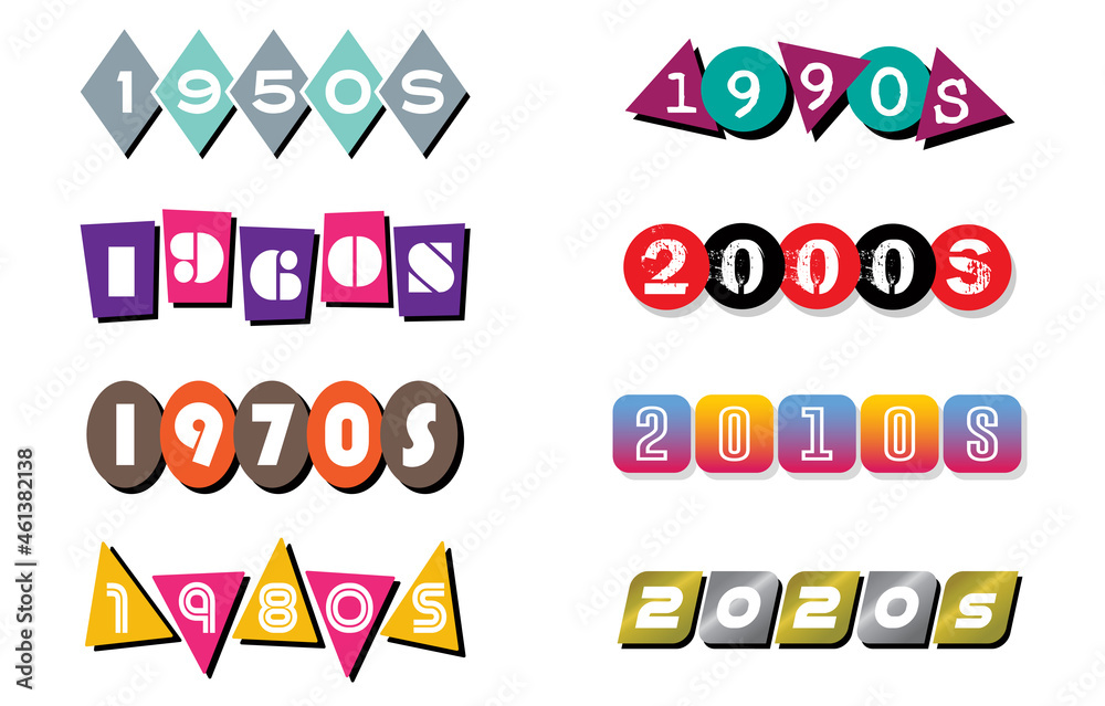 Decade Banners and Labels for the 1950s, 1960s, 1970s, 1980s, 1990s ...