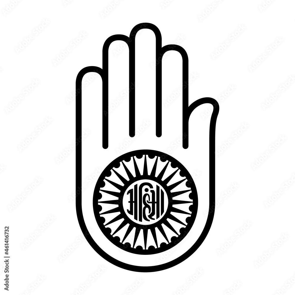 Jainism or Jain Dharma religion hand symbol line art vector icon for ...