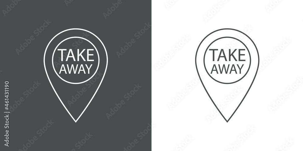 Logotipo con texto Take Away en silueta de puntero de posición con ...