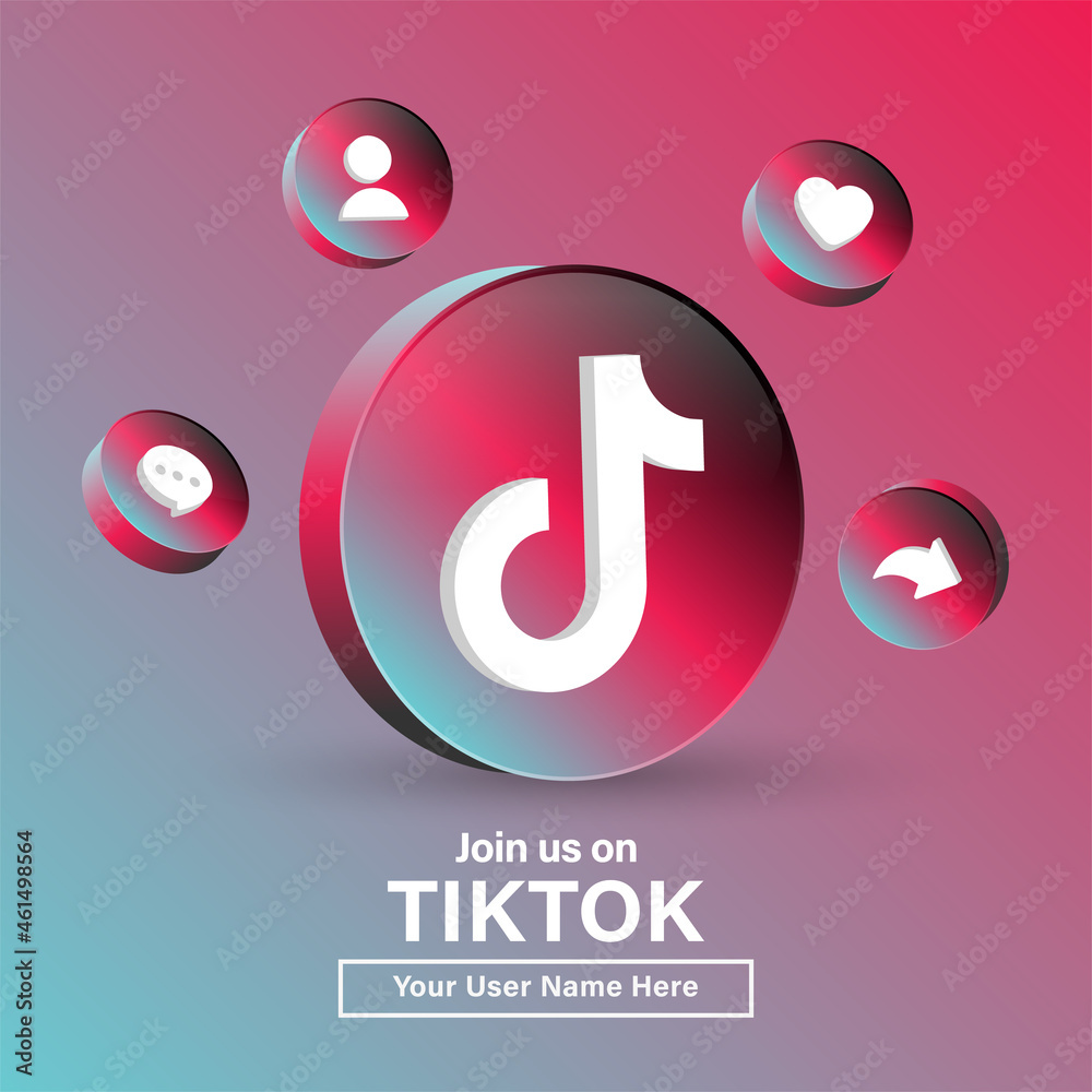 join us on tiktok for social media icons banner in 3d round circle ...
