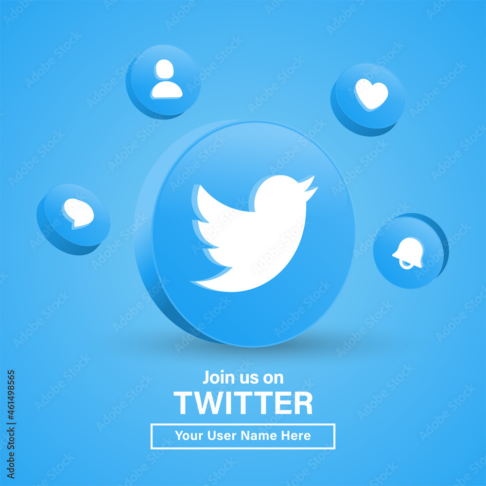 join us on twitter for social media icons banner in 3d round circle ...