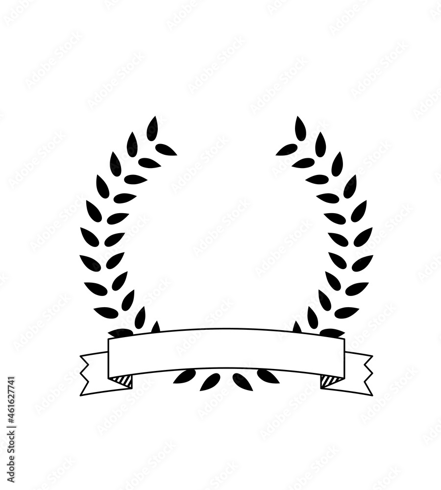 Outline simple laurel wreaths label with ribbon vector design. Stock ...