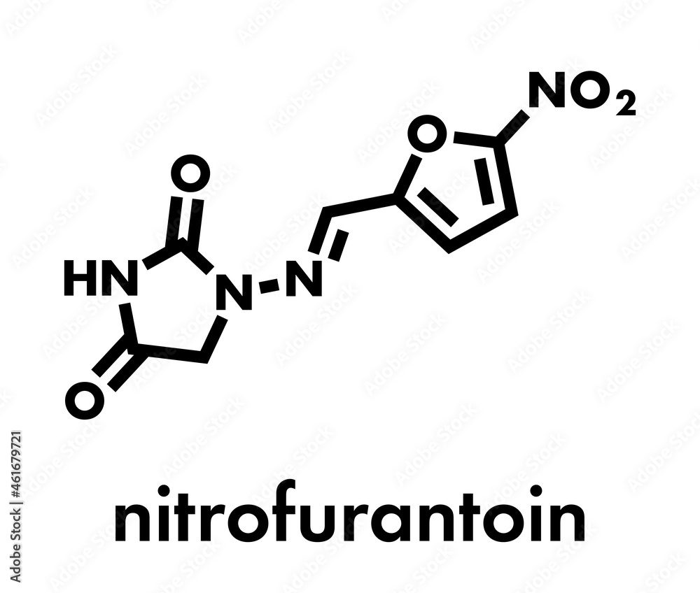 Nitrofurantoin antibiotic drug molecule. Used to treat urinary tract ...