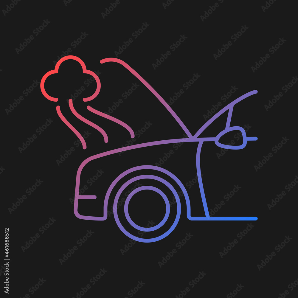 Car engine damage gradient vector icon for dark theme. Front end ...