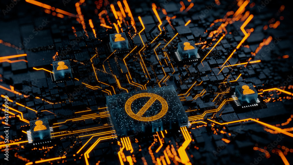 Restricted Access Technology Concept with Prohibition symbol on a ...