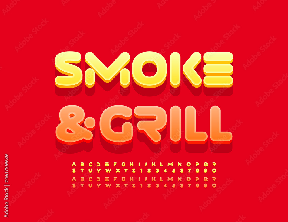 Vector colorful Logo Smoke and Grill. Modern Red 3D Font. Creative ...