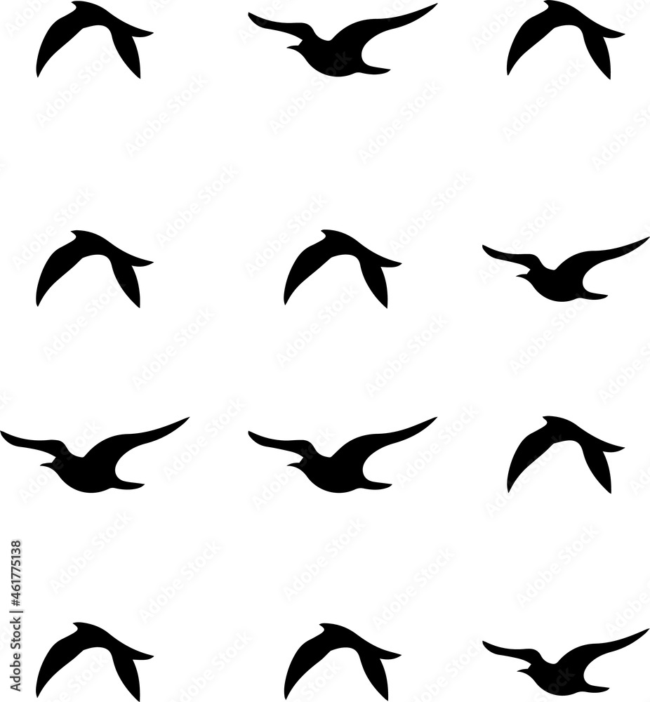 collection of birds set. flying birds, fly, black, icon, set, wings ...