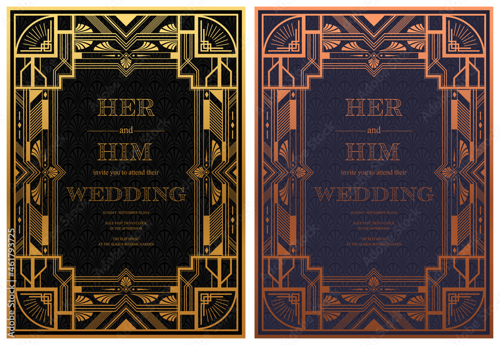 Gatsby card greetings template Art deco geometric vintage frame can be ...