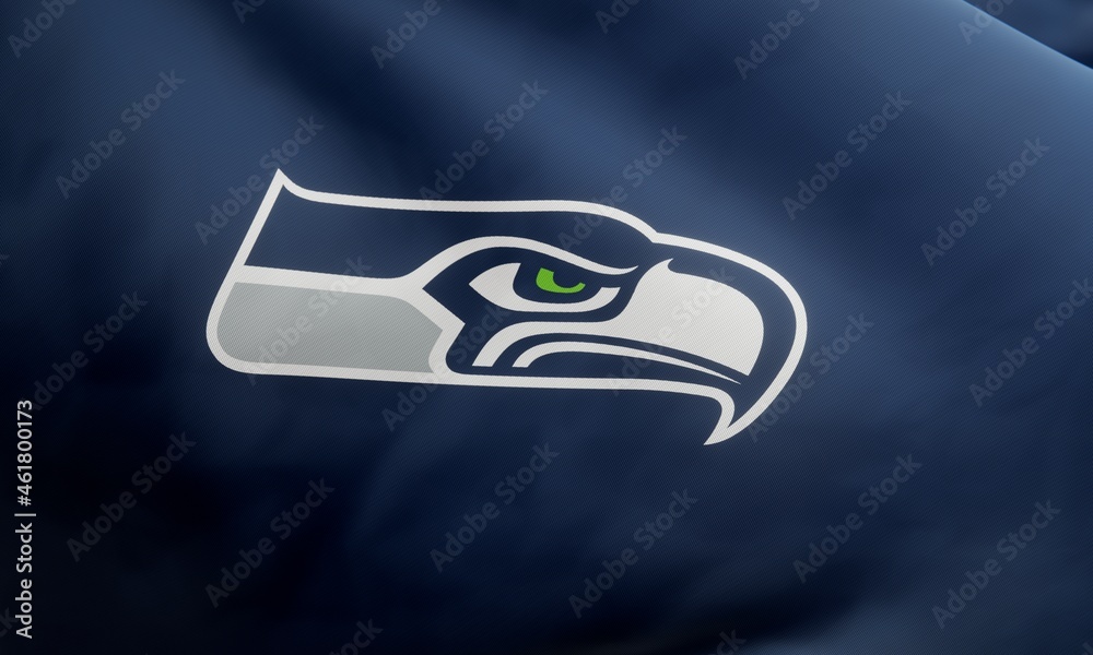 NFL team Seattle Seahawks logo on waving jersey fabric. Editorial 3D ...