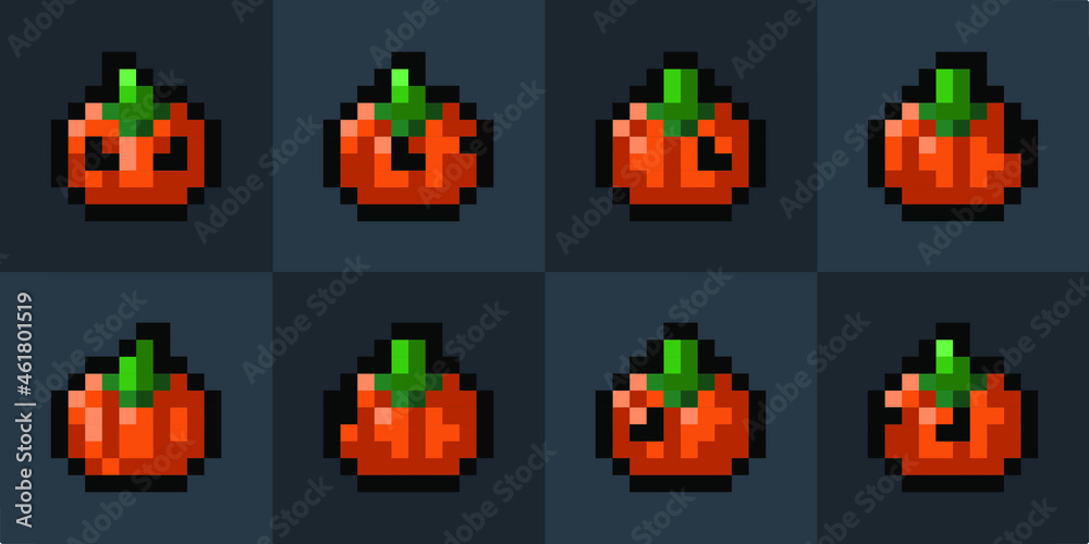 Pumpkin pixel art animation. Isolated vector illustration of mobile or ...