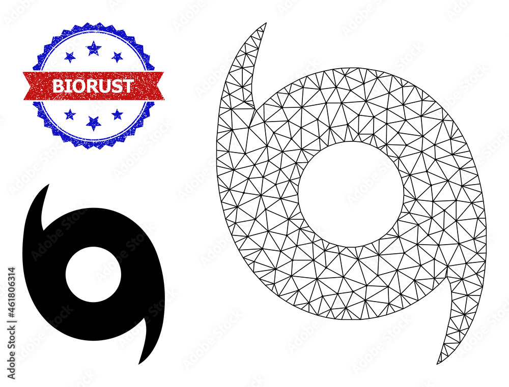 Polygonal hurricane frame icon, and bicolor dirty Biorust watermark ...
