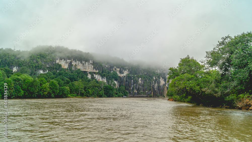Batu Dinding, iconic landscape of limestone wall on the upper Mahakam ...