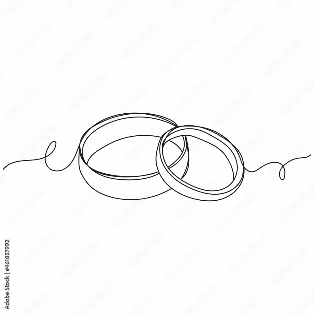 Continuous one line drawing of pair of wedding rings in silhouette on a ...