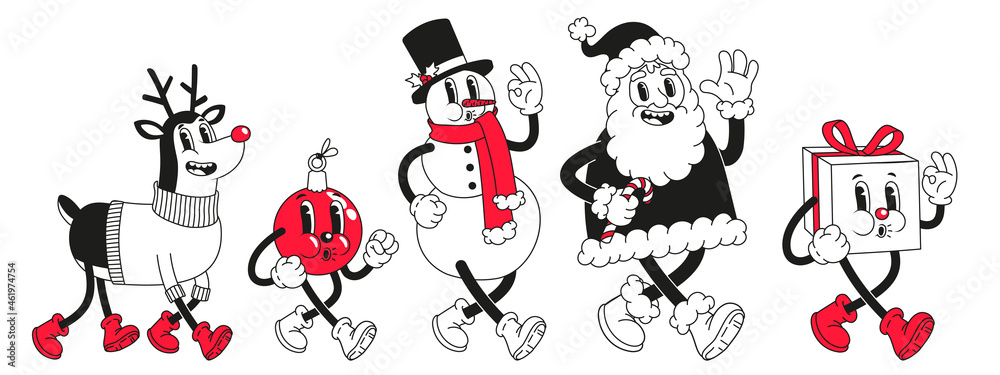 Christmas cartoon characters. Set of vector comic illustrations with ...