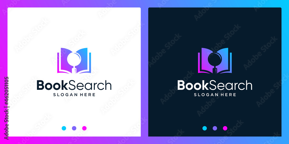 Open book logo design inspiration with magnifying glass design logo ...