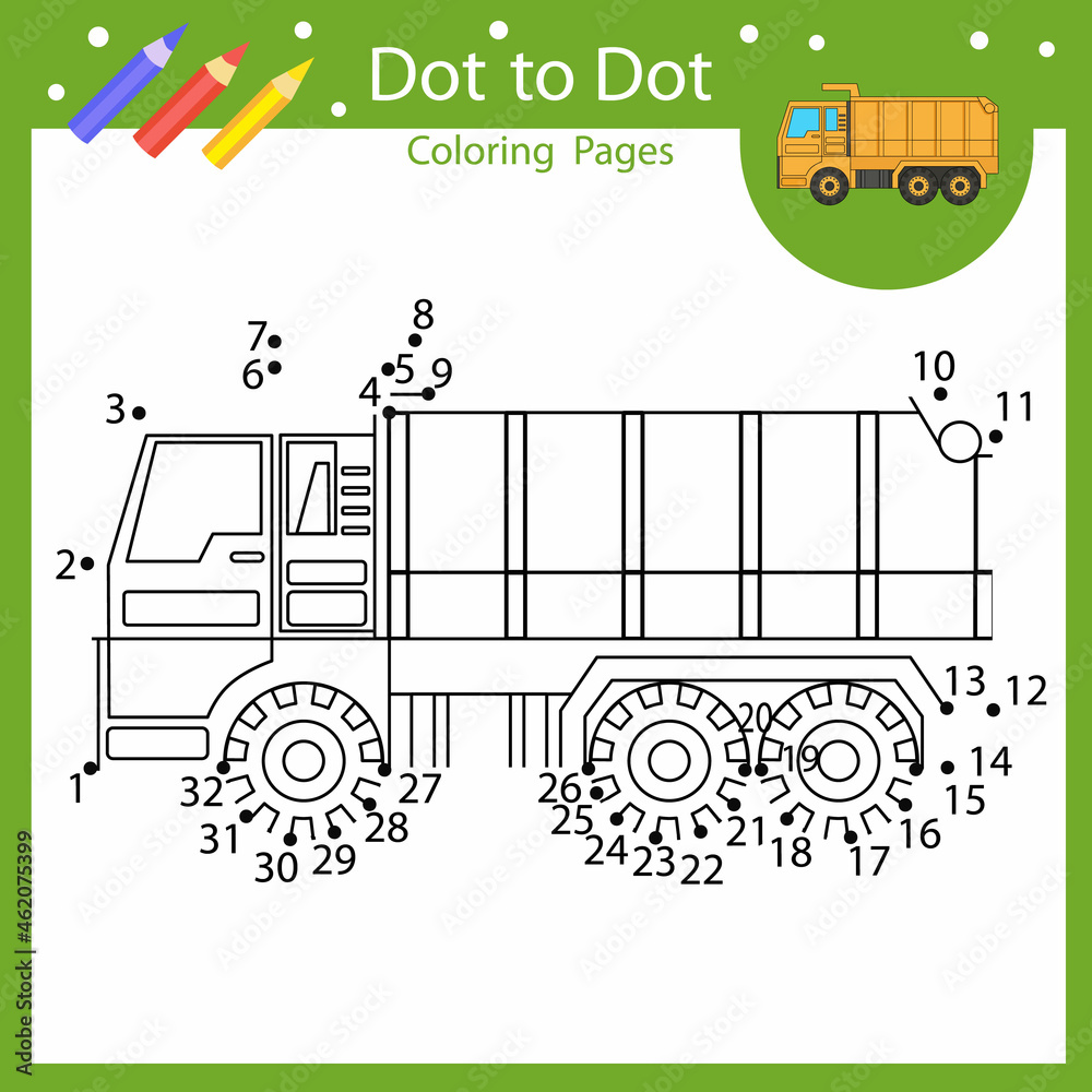Kids game. Dot to dot drawing a truck. Connect drawing cartoon ...
